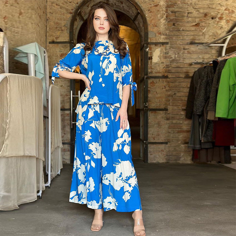 【👗amado por millones👗】Conjunto de 2 piezas de top con lazo floral y pa ...